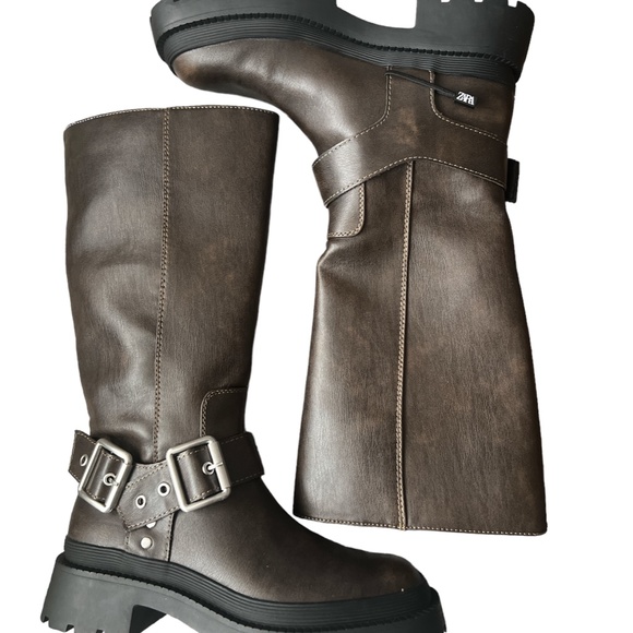 Zara | Shoes | Zara Buckled Flat Lug Sole Boots | Poshmark